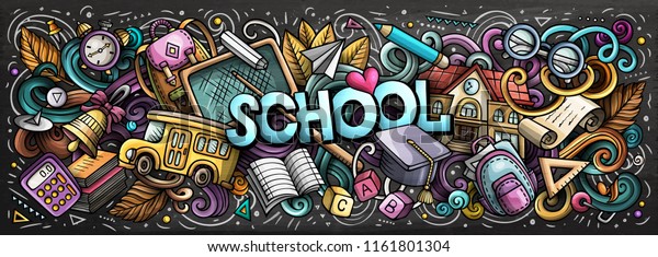 Cartoon Cute Doodles Back School Word Stock Vector (Royalty Free ...