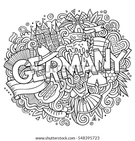 Cartoon Cute Doodles Hand Drawn Germany Vector de stock (libre de ...