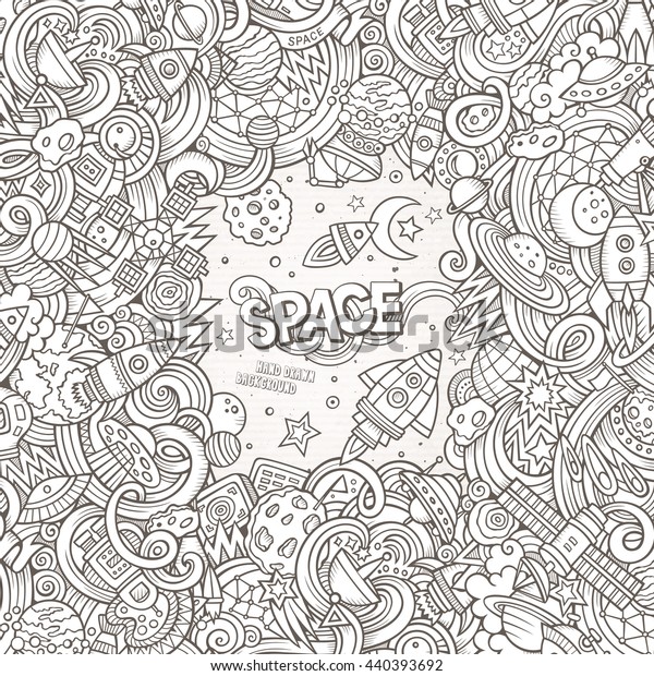 Cartoon Cute Doodles Hand Drawn Space Stock Vector (Royalty Free ...