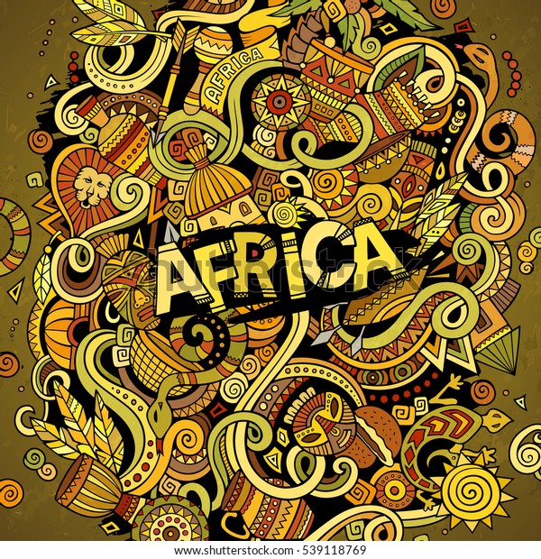 Cartoon Cute Doodles Hand Drawn Africa Stock Vector (Royalty Free ...