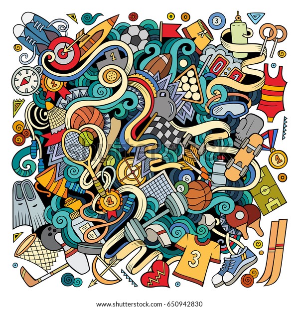 Cartoon Cute Doodles Hand Drawn Sport Stock Vector (Royalty Free ...