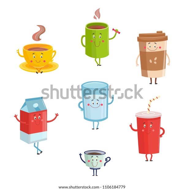 Cartoon Cute Drink Characters Isolated On Stock Vector (Royalty Free ...