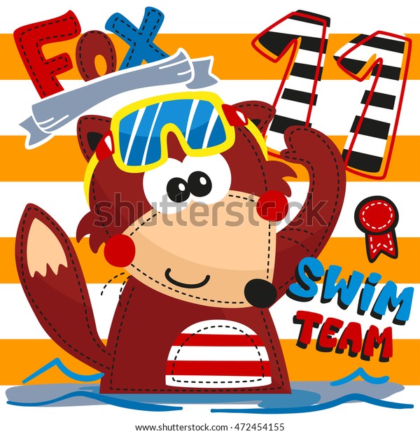 Cartoon Cute Fox Swimming Diving Goggles: เวกเตอร์สต็อก (ปลอดค่า ...