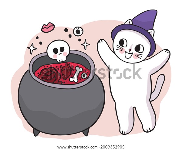 Cartoon Cute Hand Draw Witch Cat Stock Vector (Royalty Free) 2009352905 ...