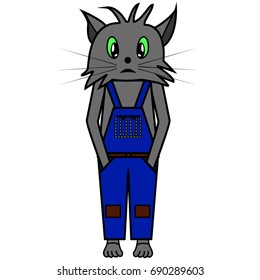 Cartoon Cute Kitten Dressed Overalls Cat Stock Vector (Royalty Free ...