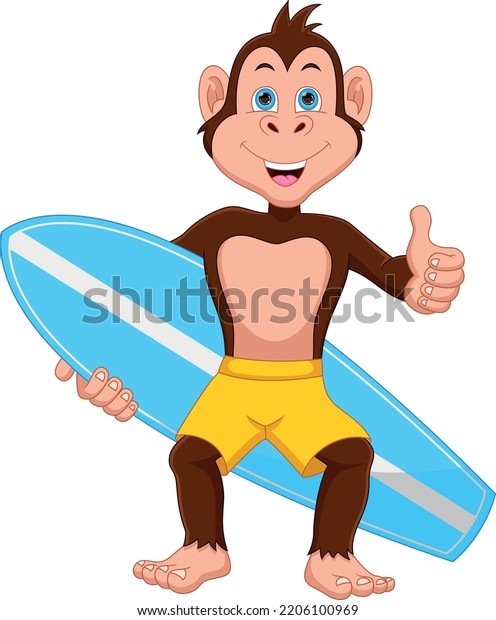 Cartoon Cute Monkey Carrying Surfboard Stock Vector (Royalty Free ...