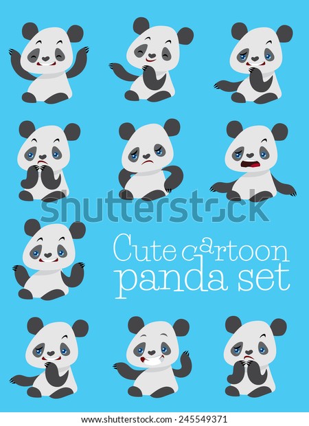 Cartoon Cute Panda Different Emotions Vector: vetor stock (livre de ...