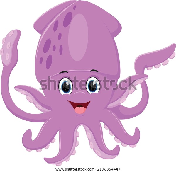 Cartoon Cute Purple Squid Isolated On Stock Vector (Royalty Free ...