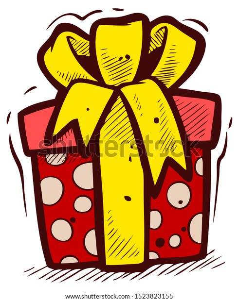 Cartoon Cute Red Gift Box Yellow Stock Vector (Royalty Free) 1523823155