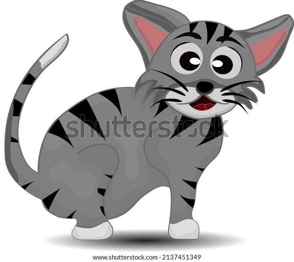 Cartoon Cute Smiling Gray Cat Isolated Stock Vector (Royalty Free ...