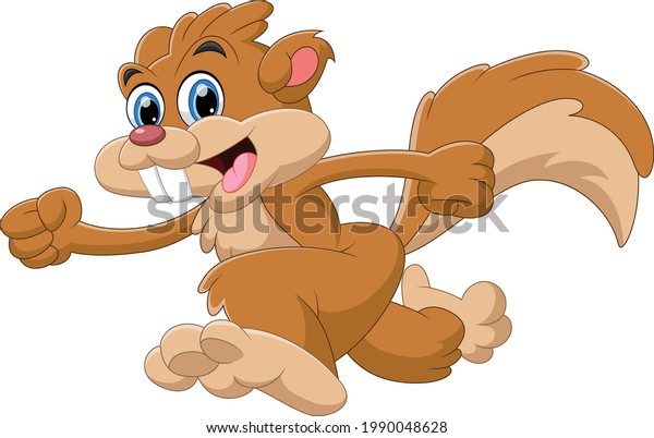 Cartoon Cute Squirrel Running Isolated On Stock Vector (Royalty Free ...