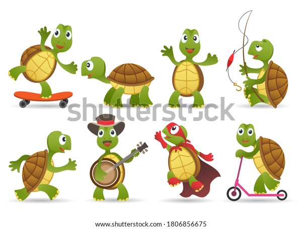 Cartoon Cute Tortoise Set Smiling Characters Stock Vector (Royalty Free ...