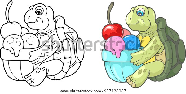 Cartoon Cute Turtle Eating Delicious Ice Stock Vector (Royalty Free ...