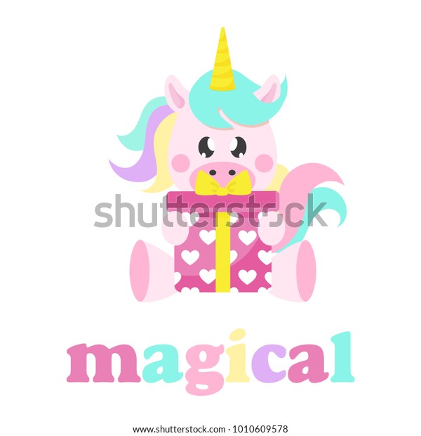 Cartoon Cute Unicorn Gift Text Stock Vector (Royalty Free) 1010609578 ...