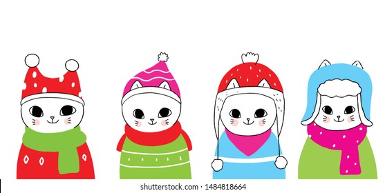 Cartoon Cute Winter Cats Vector Stock Vector (Royalty Free) 1484818664 ...