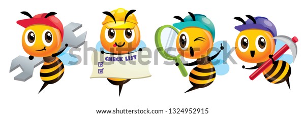 Cartoon Cute Worker Bee Mascot Set Stock Vector (Royalty Free ...