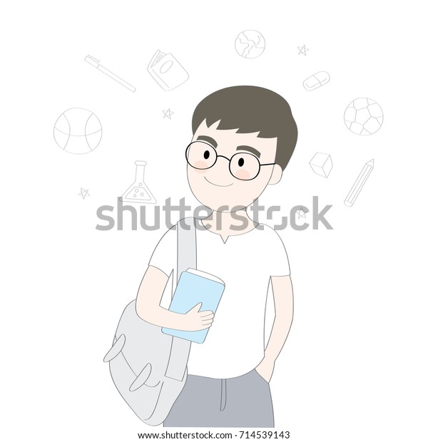 Cartoon Cute Young Man Student Thinking: เวกเตอร์สต็อก (ปลอดค่า ...