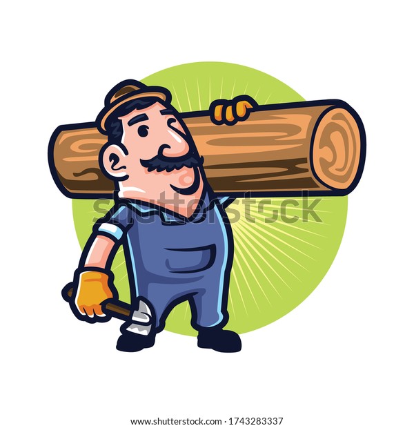 Cartoon Cutting Tree Hauling Man Mascot Stock Vector (Royalty Free ...