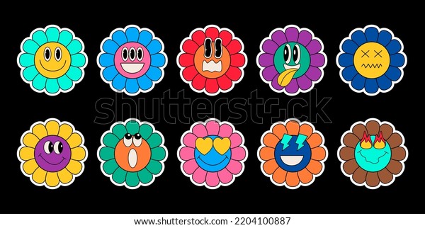 Cartoon Daisy Stickers Collection Set Trendy Stock Vector (Royalty Free ...