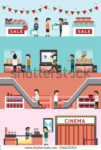 Cartoon Department Store Mall Building Interior Stock Vector (Royalty ...