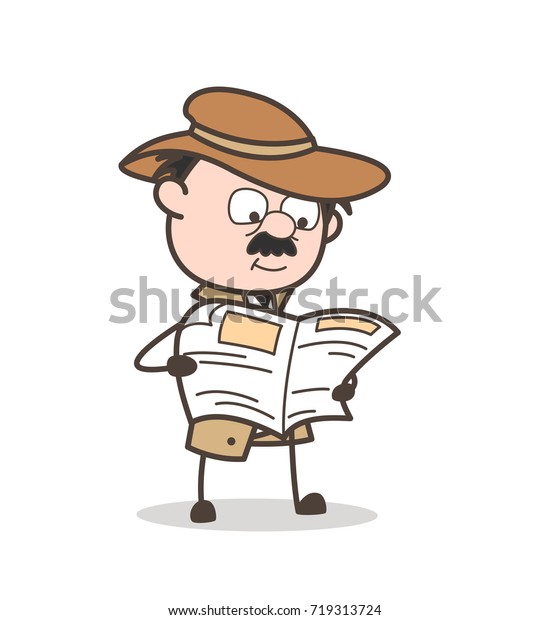 Cartoon Detective Reading Newspaper Vector Illustration Stock Vector ...