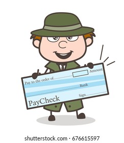 Vektor Stok Cartoon Detective Showing Cheque Vector Illustration (Tanpa ...