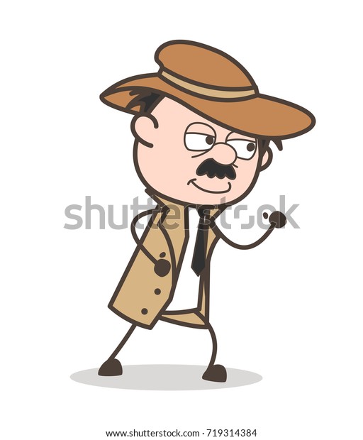 Cartoon Detective Walking Pose Vector Illustration 스톡 벡터(로열티 프리 ...