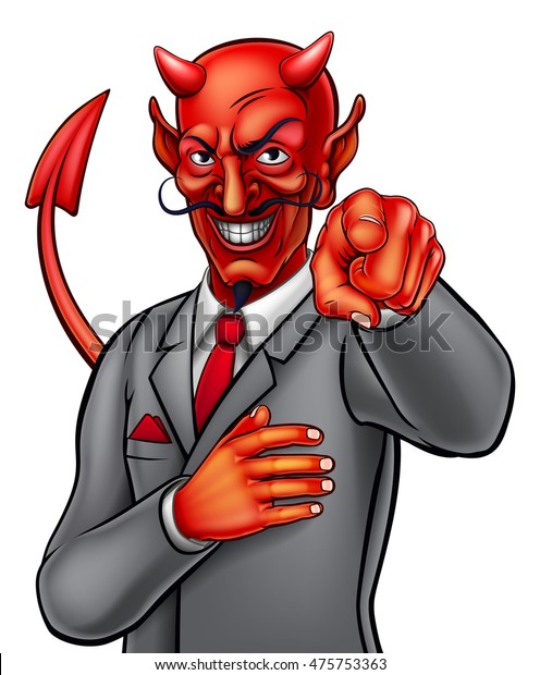 Cartoon Devil Satan Businessman Suit Pointing 스톡 벡터(로열티 프리) 475753363 ...