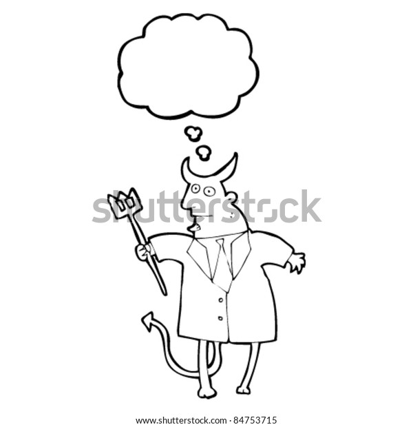 Cartoon Devil Suit Pitchfork Thought Bubble Stock Vector (Royalty Free ...