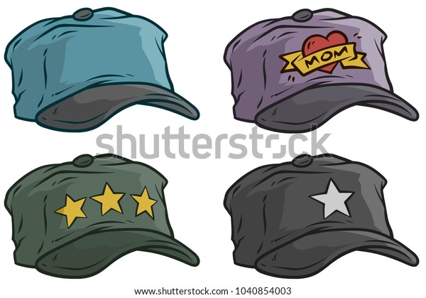 Cartoon different colorful cap or hat with stars and heart. Vector icon ...