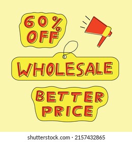 Cartoon Discount Labels Set Hand Drawn Stock Vector (Royalty Free ...