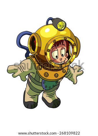 Cartoon Diver Old Diving Suit Stock Vector (Royalty Free) 268109822 ...