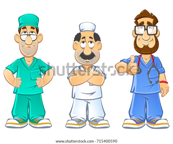 Cartoon Doctors Gestures Emotions Set Images: เวกเตอร์สต็อก (ปลอดค่า ...