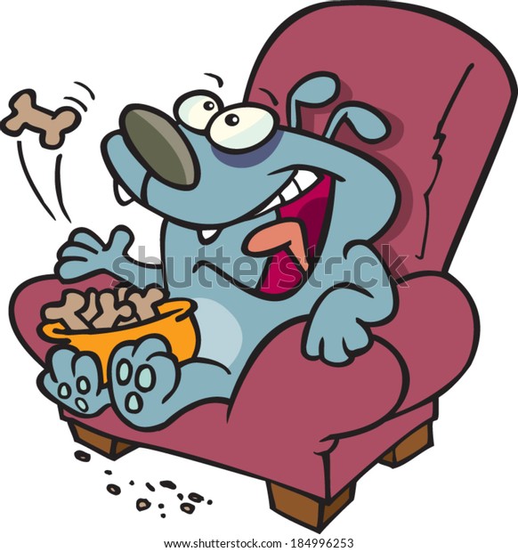 Cartoon Dog Eating Biscuits On Couch: vector de stock (libre de ...