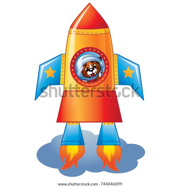 Cartoon Dog Rocket Goes On Space Stock Vector (Royalty Free) 744046099 ...