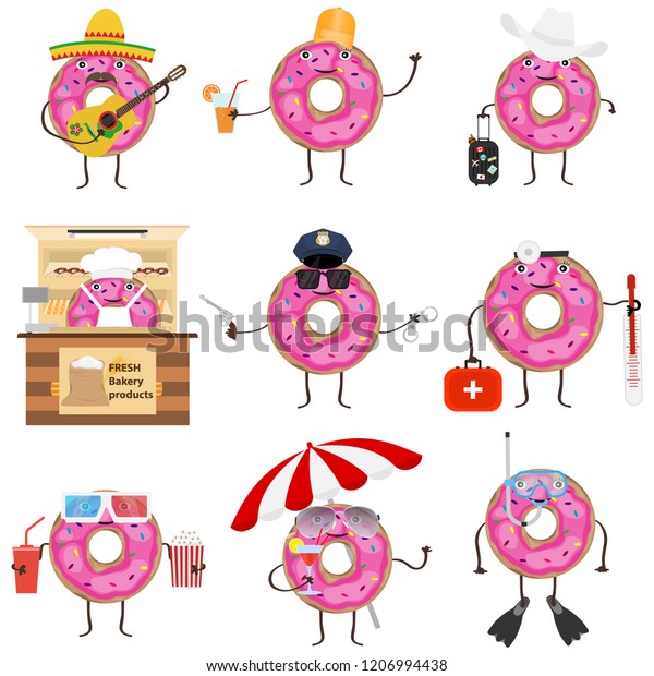 Cartoon Donuts Animated Donuts Set Funny Stock Vector (Royalty Free ...