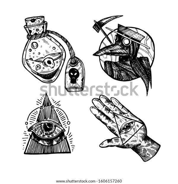 Cartoon Doodle Magic Hand Drawn Set: стоковая векторная графика (без ...