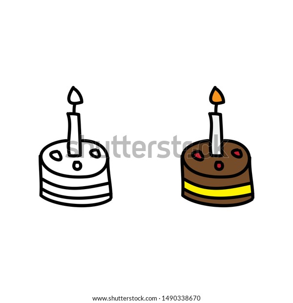 Cartoon Drawing Birthday Cake Stock Vector (Royalty Free) 1490338670 ...