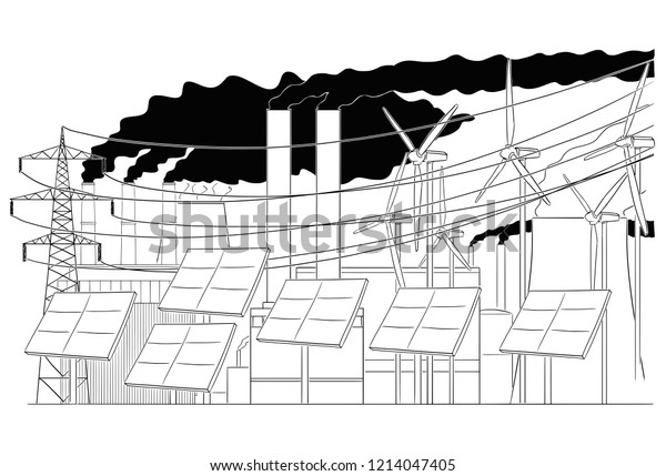 Cartoon Drawing Conceptual Illustration Electrical Grid: เวกเตอร์สต็อก ...