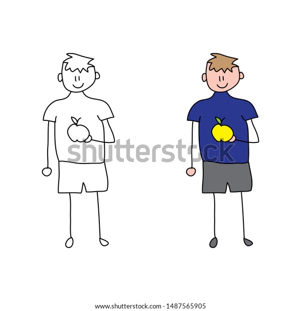 Cartoon Drawing Fat Man Apple Stock Vector (Royalty Free) 1487565905 ...