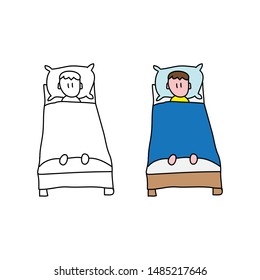 Cartoon Drawing Man Laying On Bed Stock Vector (Royalty Free ...
