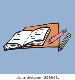 Cartoon Drawing Notebook Pen Pencil Stock Vector (Royalty Free ...