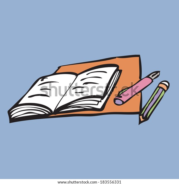 Cartoon Drawing Notebook Pen Pencil Stock Vector (Royalty Free ...