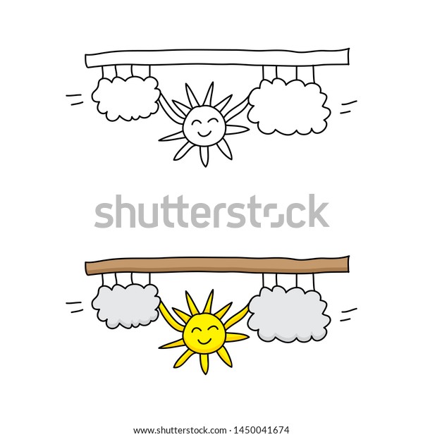 Cartoon Drawing Sun Using Two Clouds Stock Vector (Royalty Free ...