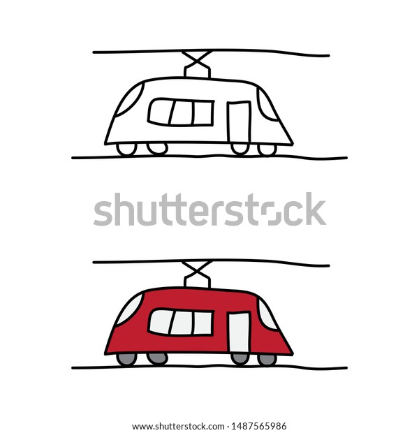Cartoon Drawing Tram: Stockvektorkép (jogdíjmentes) 1487565986 ...