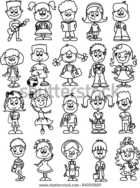 cartoon drawings of children, students