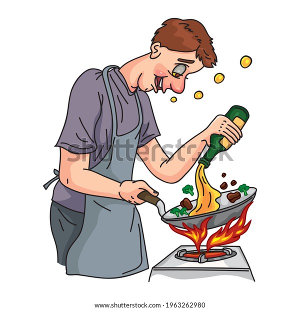 Cartoon Drunk Chef Cooking Illustration Vector Stock Vector (Royalty ...
