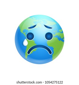 Cartoon Earth Face Crying Emotion Icon Stock Vector (Royalty Free ...