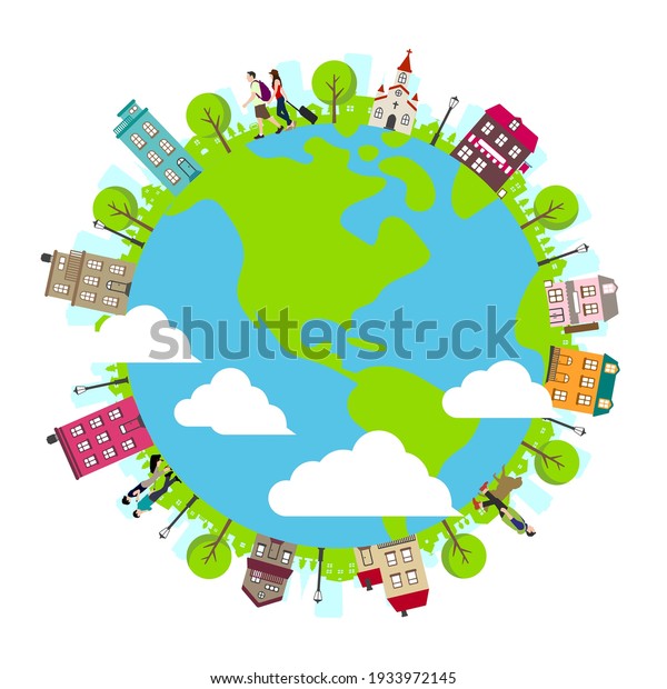 Cartoon Earth Planet Buildings Vector Illustration Stock-vektor ...