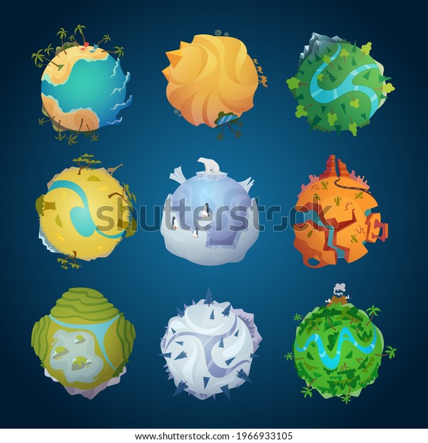 Cartoon Earth Round Planets Surfaces Cold Stock Vector (Royalty Free ...